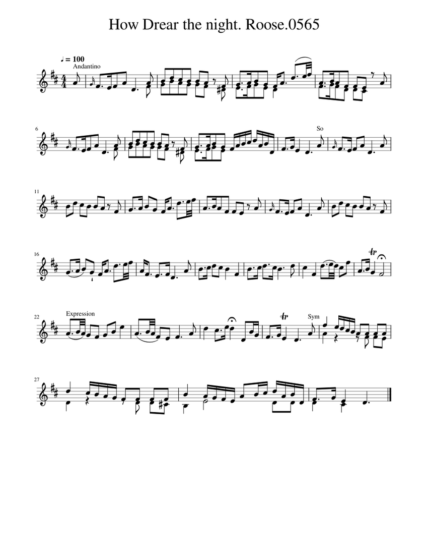 How Drear the night. Roose.0565 Sheet music for Piano (Solo) Easy ...