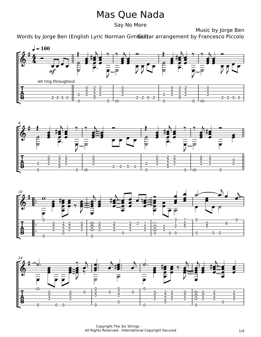 Mas que nada - Jorge Ben Sheet music for Guitar (Mixed Duet ...