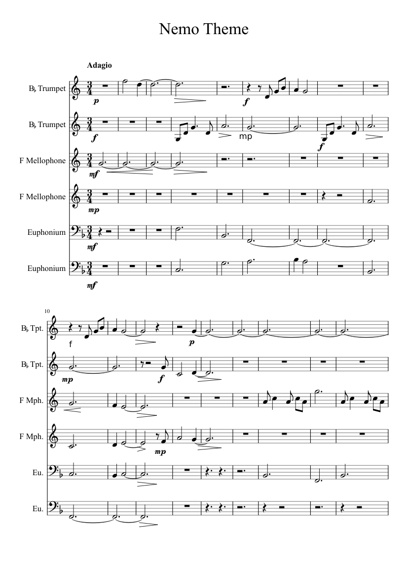 Theme to Finding Nemo Sheet music for Cornet, Euphonium, French horn ...