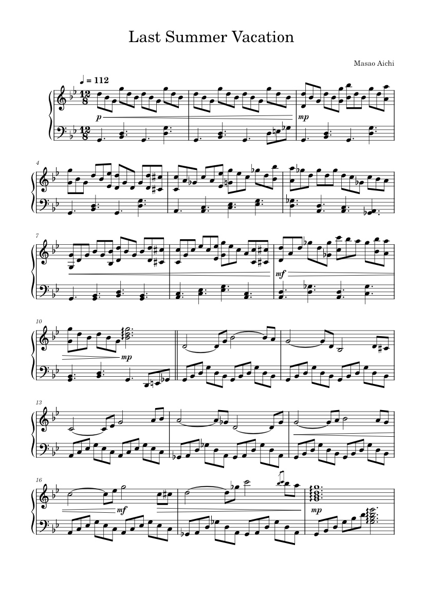 Last Summer Vacation Sheet music for Piano (Solo) | Musescore.com