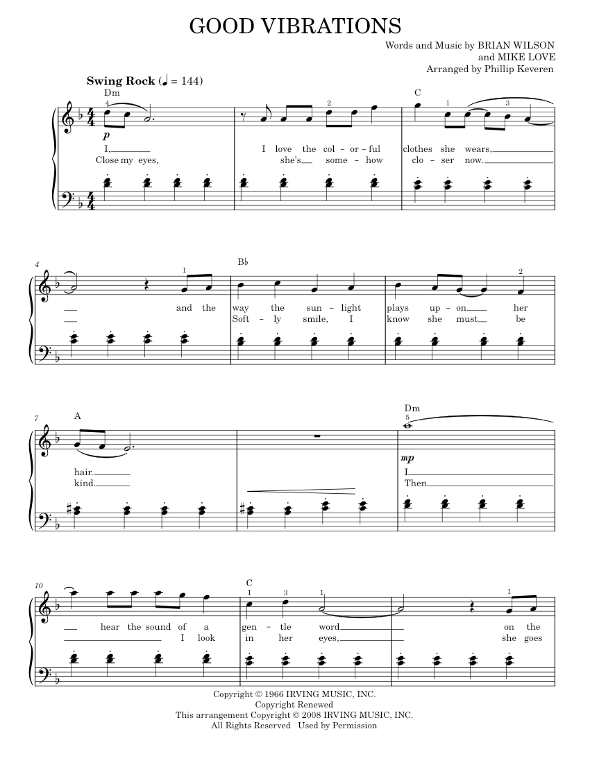 good vibrations Sheet music for Piano by The Beach Boys Official ...