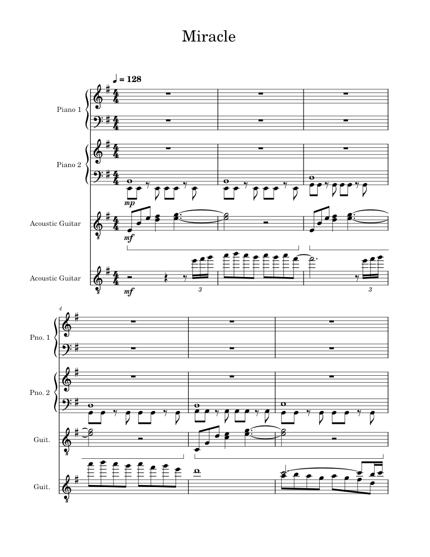 Miracle Sheet music for Piano, Guitar (Mixed Quartet) | Musescore.com
