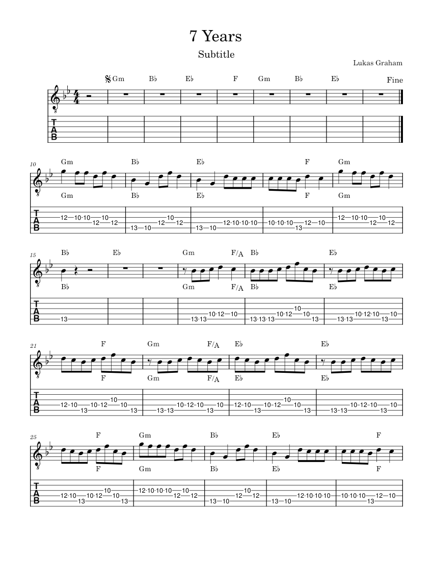 7 years – Lukas Graham 7 Years Sheet Music and Tab with Chords for ...