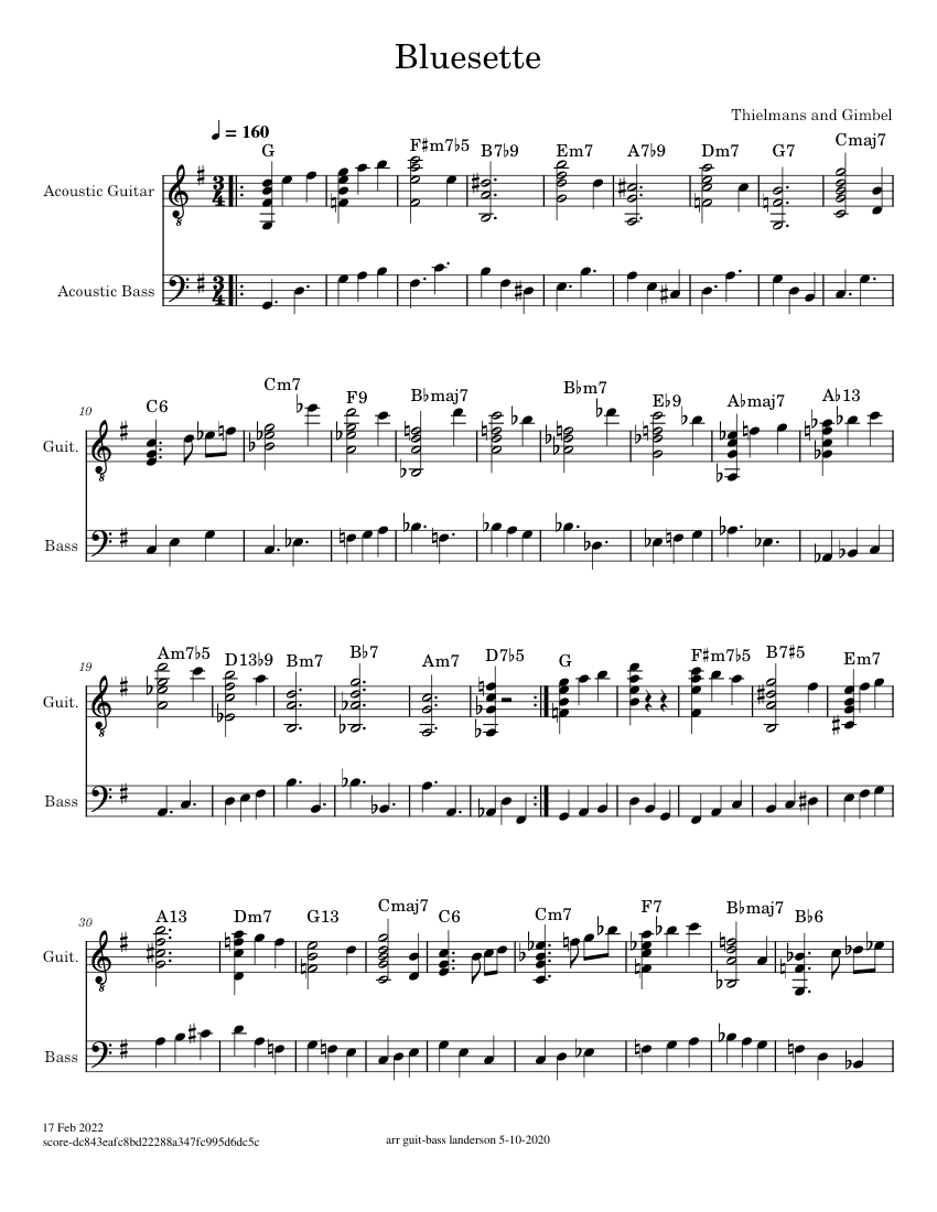 Bluesette – Toots Thielemans Sheet music for Guitar, Bass guitar (Solo ...