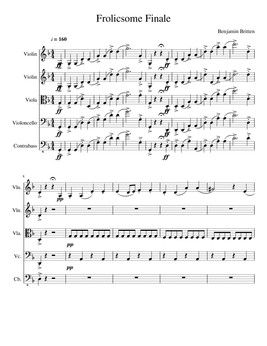 Frolicsome Finale Sheet Music for Contrabass, Violin, Viola, Cello ...