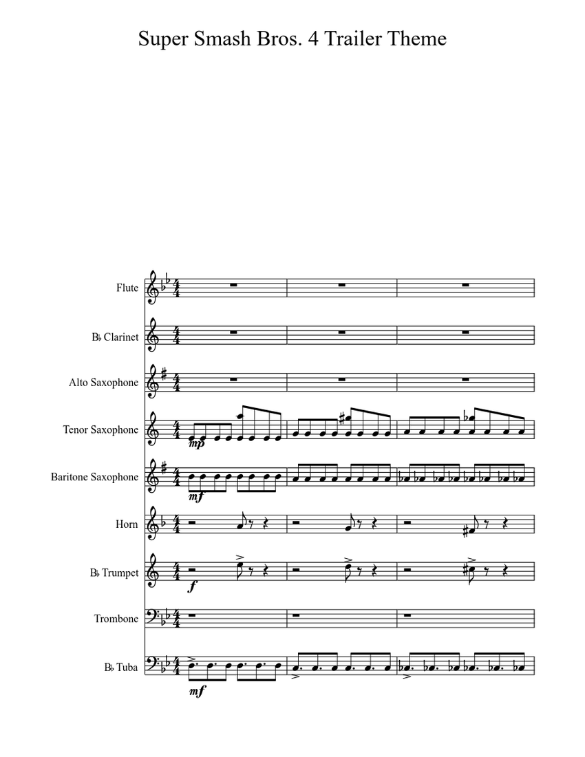 Super Smash Bros. 4 Trailer Theme Sheet music for Trombone, Tuba, Flute ...
