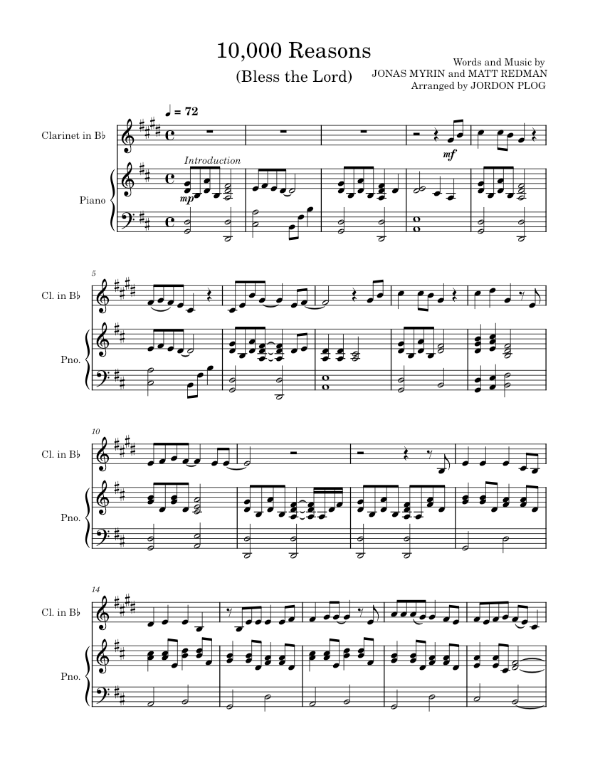 10000 reasons – Chris Tomlin 10000 Reasons Clarinat Sheet Music for ...