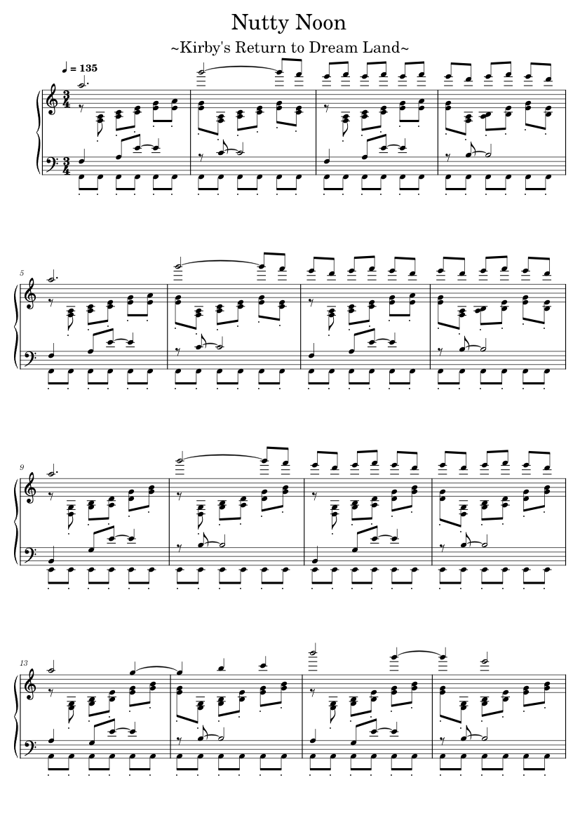 Nutty Noon – Kirby's Return to Dream Land Sheet Music for Piano (Solo ...