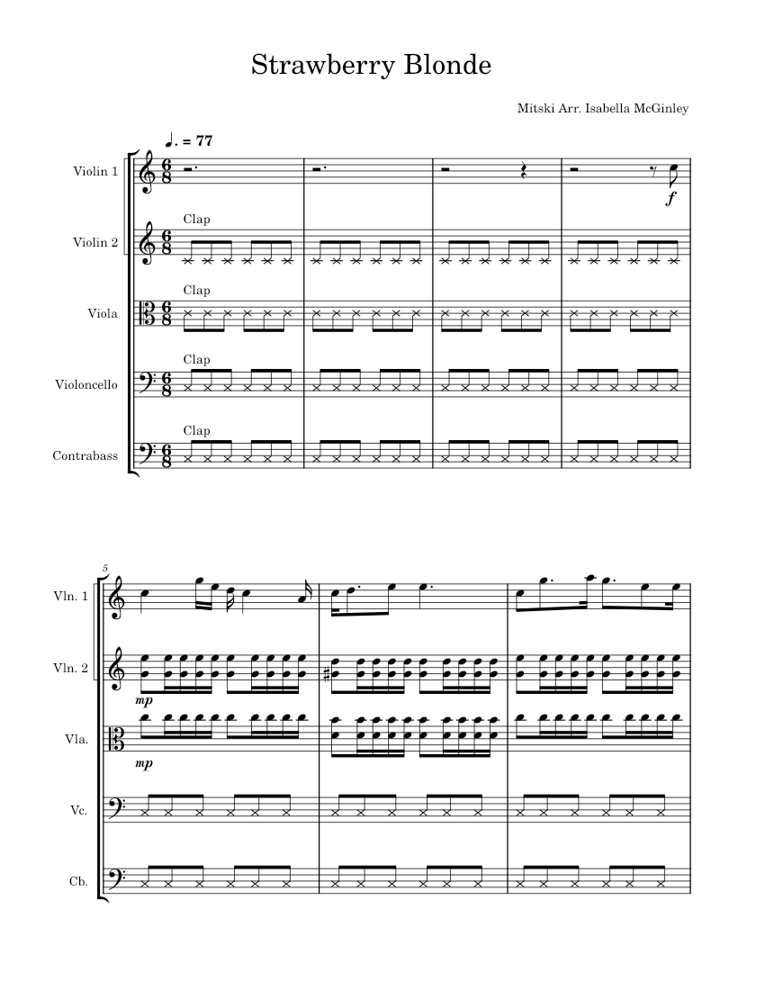 Strawberry_Blonde FOR VAL!!! Sheet Music for Violin, Viola, Cello ...