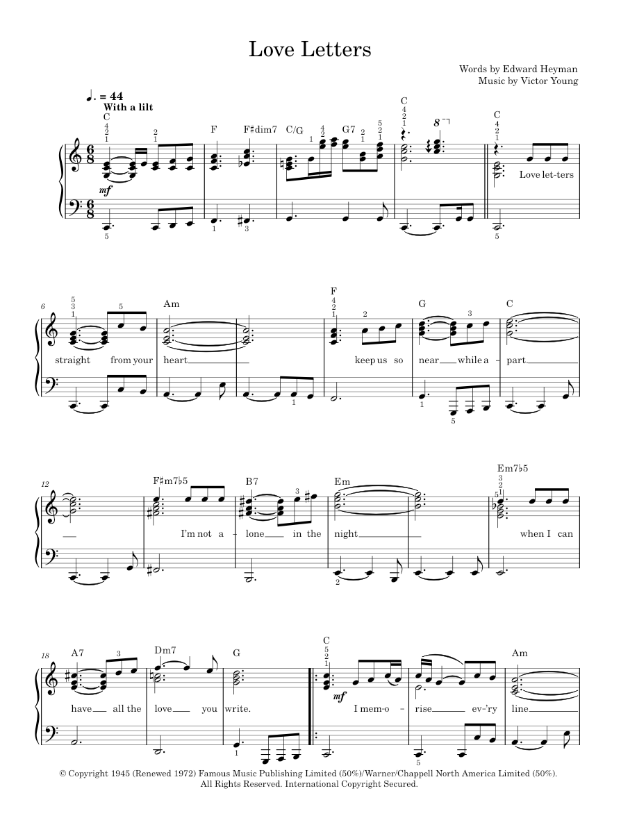 Love Letters Sheet music for Piano by Diana Krall, Elvis Presley, Ketty ...