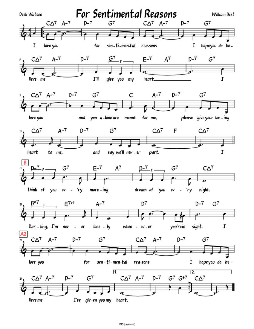For Sentimental Reasons (Lead sheet with lyrics ) Sheet music for ...