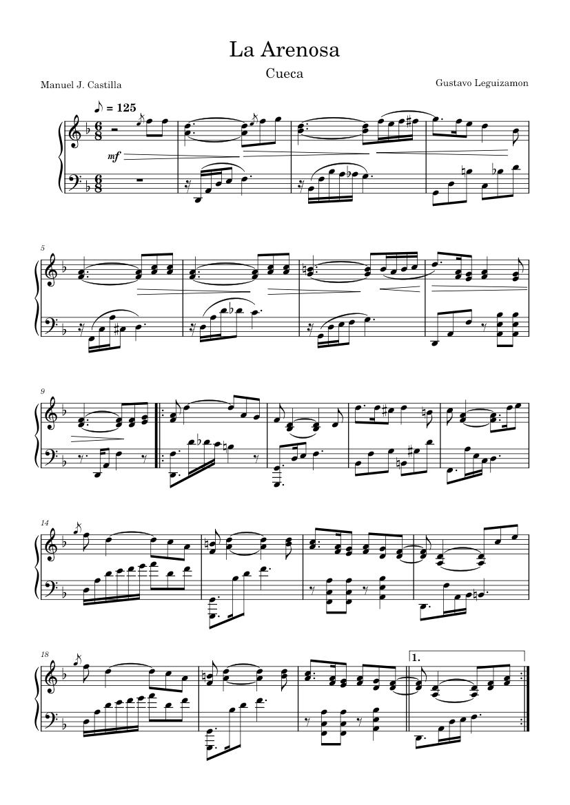 La Arenosa – Cuchi Leguizamon La Arenosa Sheet music for Piano (Solo ...