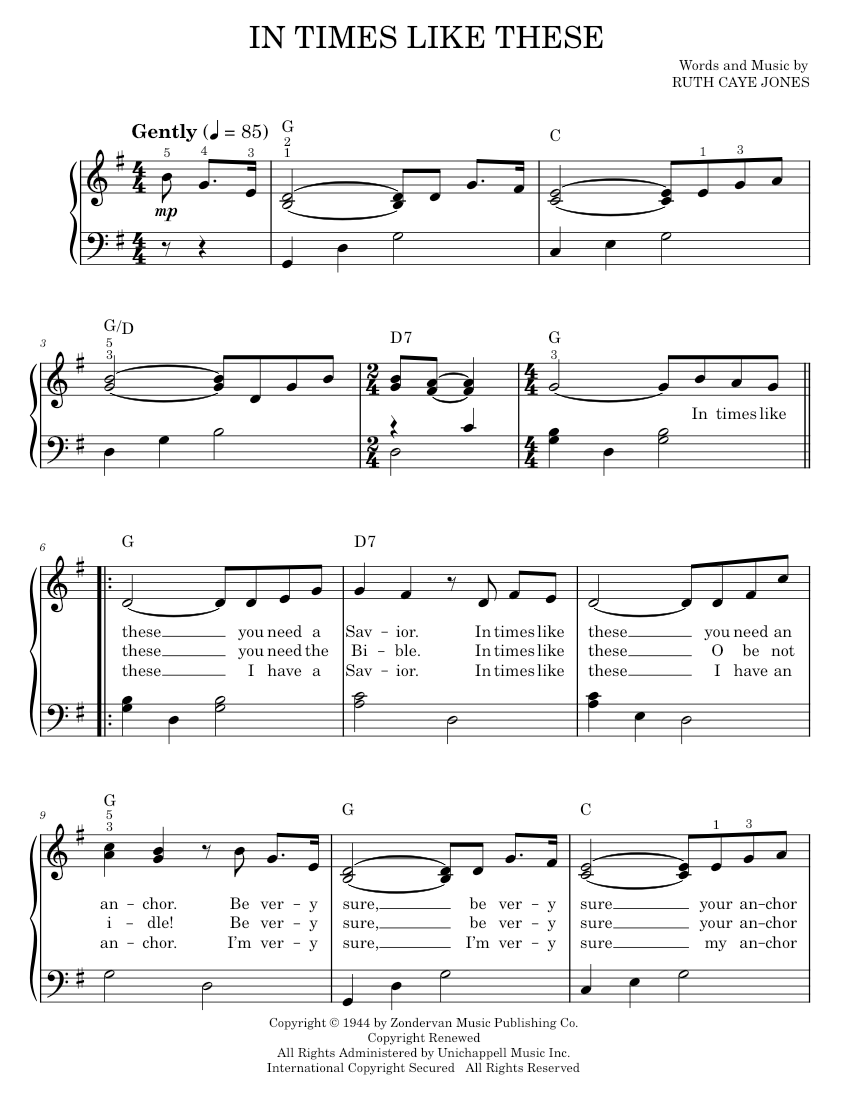 Play Official version of In Times Like These Sheet Music by Ruth Caye ...