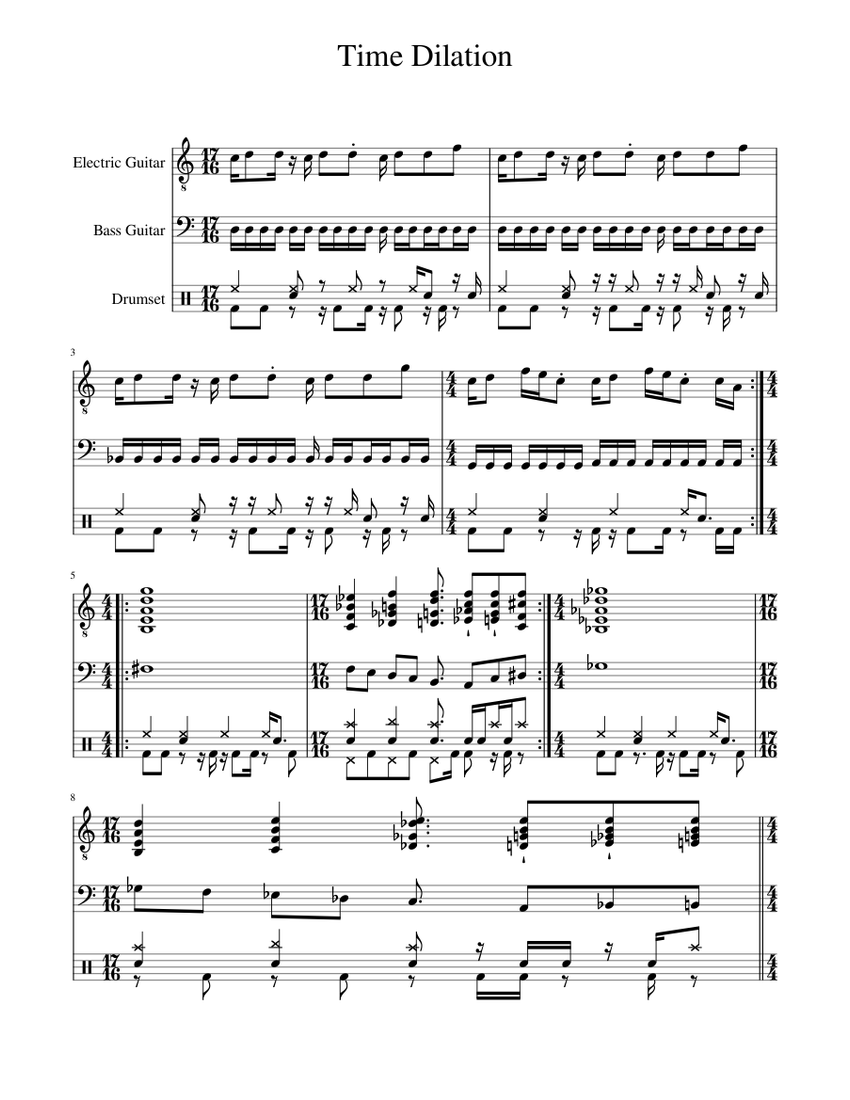 Time Dilation Sheet music for Guitar, Bass guitar, Drum group (Mixed ...