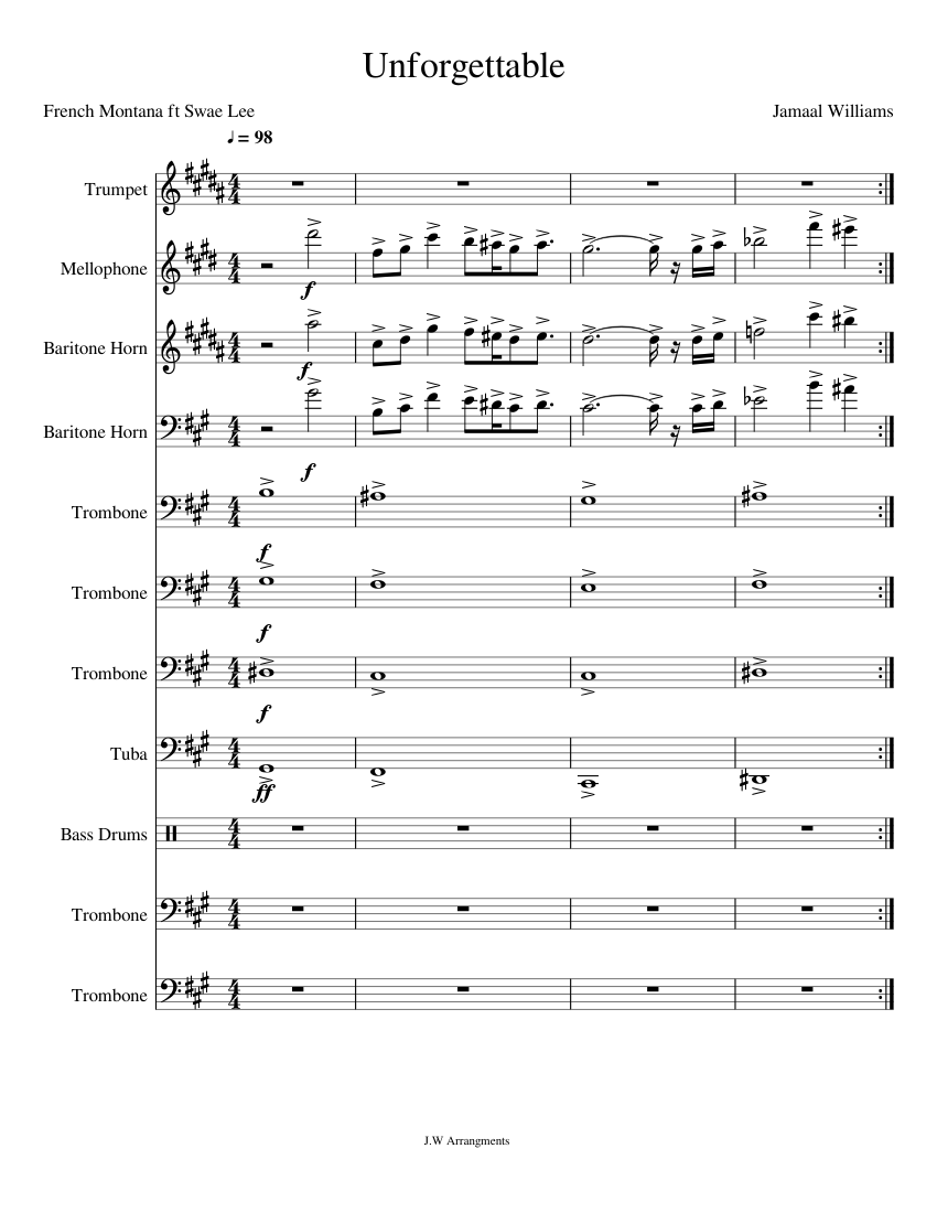 Unforgettable Sheet music for Trombone, Tuba, Mellophone, Baritone horn ...