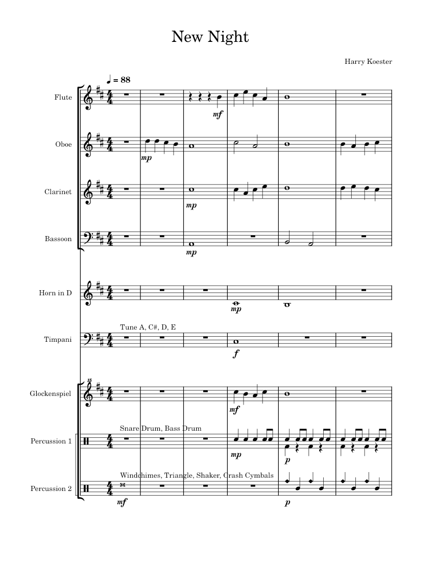 New Night Sheet music for Flute, Oboe, Bassoon, Timpani & more ...