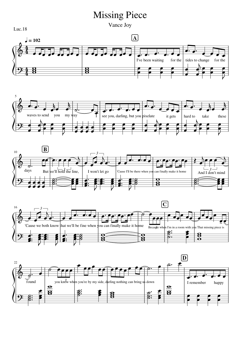 Missing Piece Sheet Music for Piano (Solo) easy | MuseScore.com