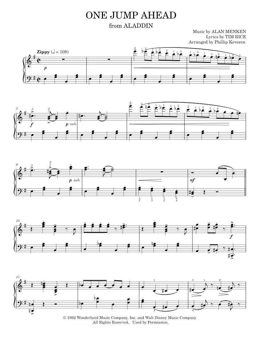 One Jump Ahead (from Aladdin) Sheet music for Piano by Alan Menken ...