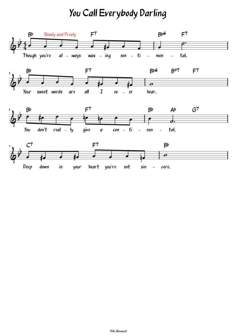 You Call Everybody Darling (Lead sheet with lyrics ) Sheet Music for ...