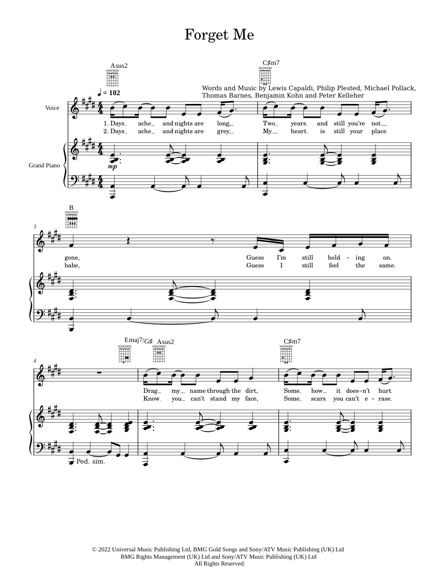 Play Official version of Forget me sheet music by Lewis Capaldi for ...