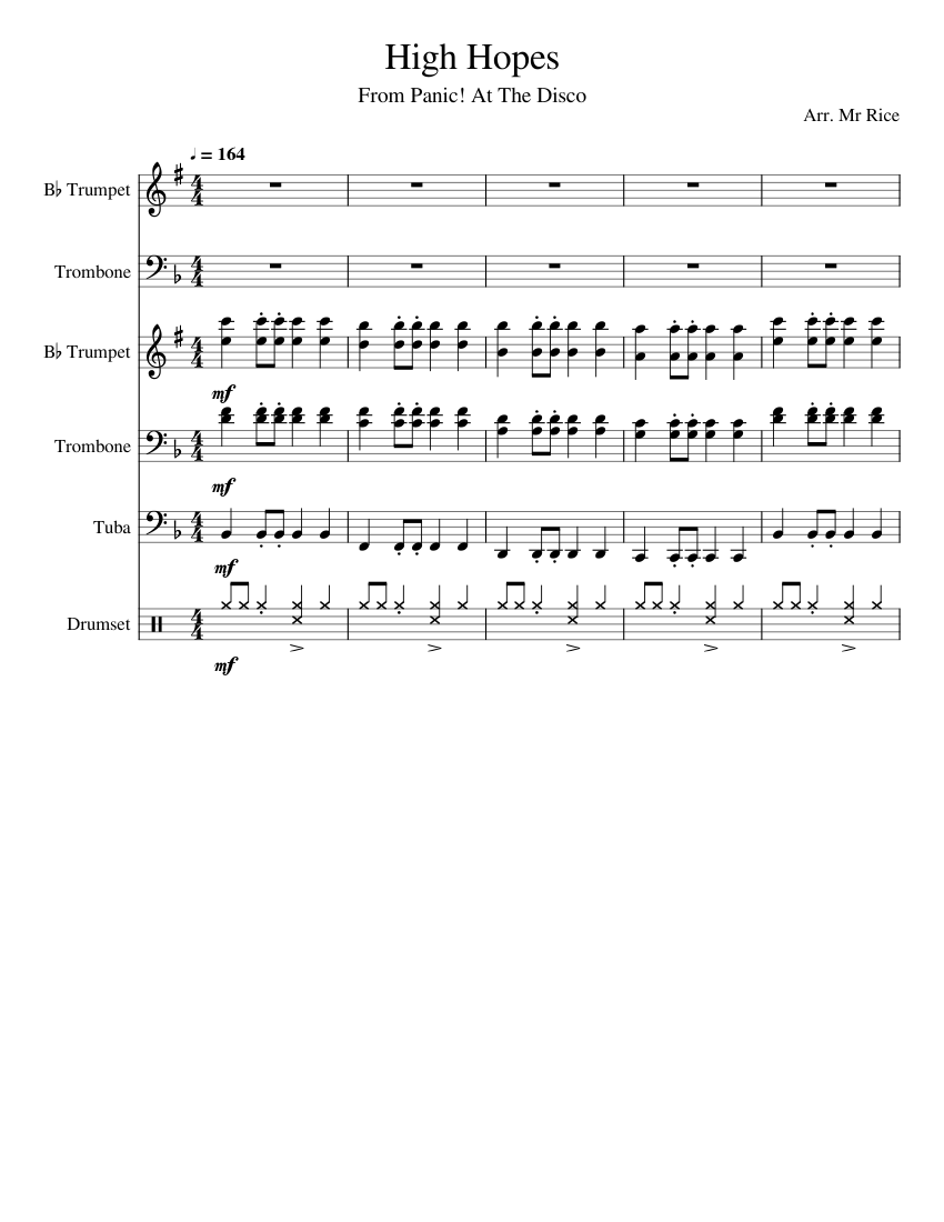 High_Hopes Sheet music for Trombone, Tuba, Trumpet in b-flat, Drum ...
