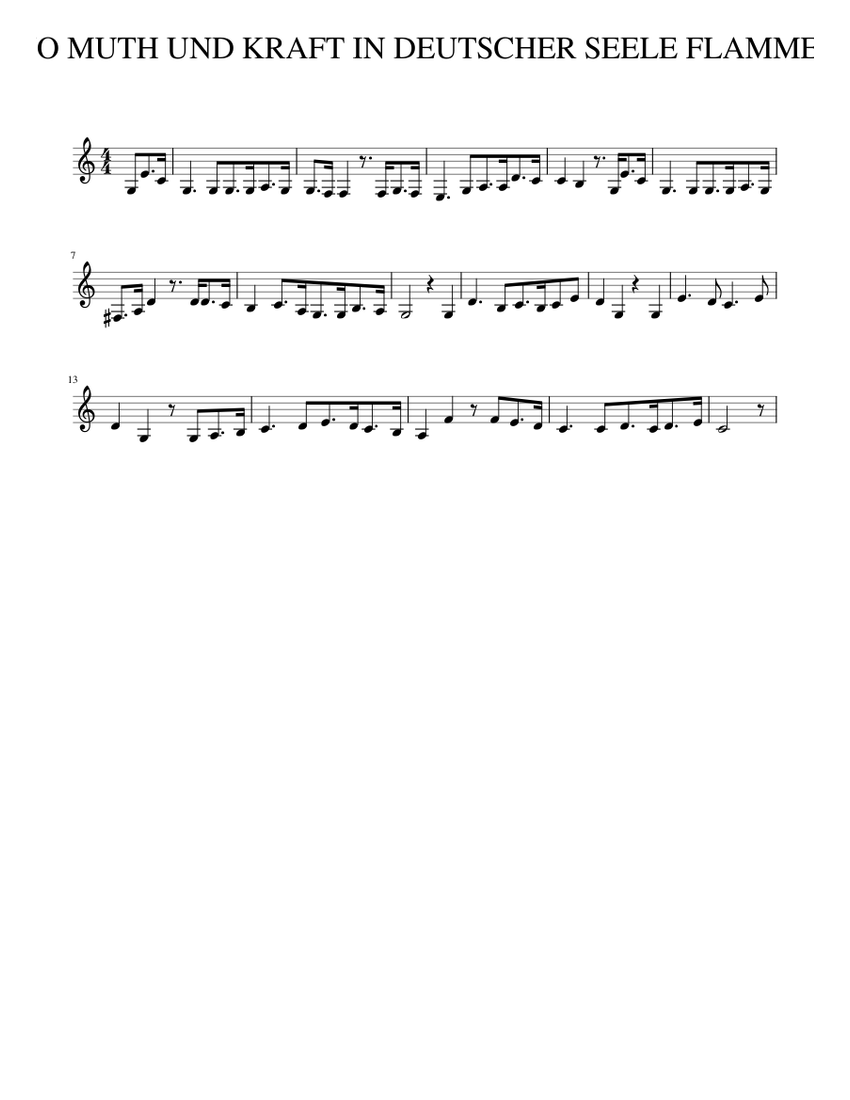 WO MUTH UND KRAFT IN DEUTSCHER SEELE FLAMMEN Sheet music for Piano ...