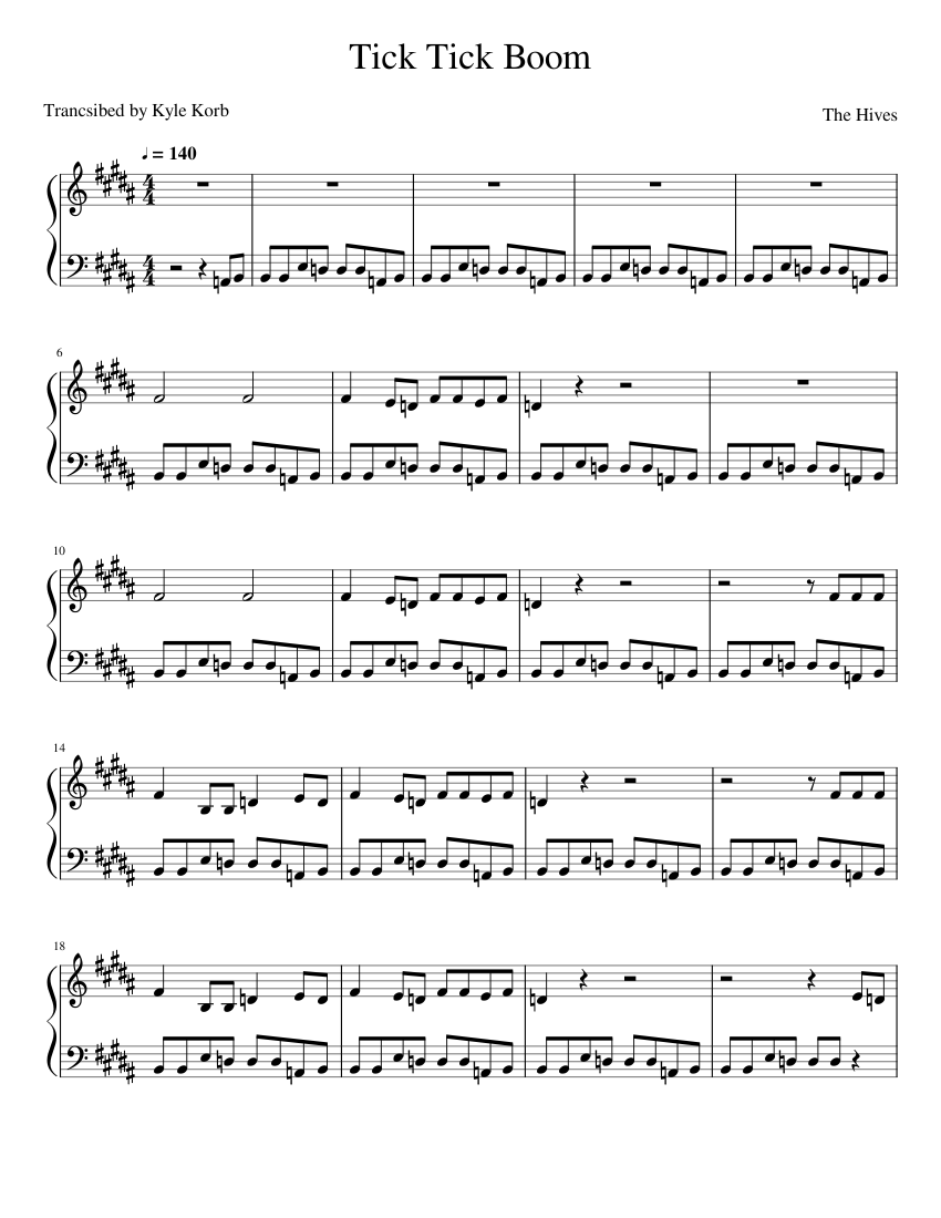 Tick Tick Boom Sheet music for Piano (Solo) Easy | Musescore.com