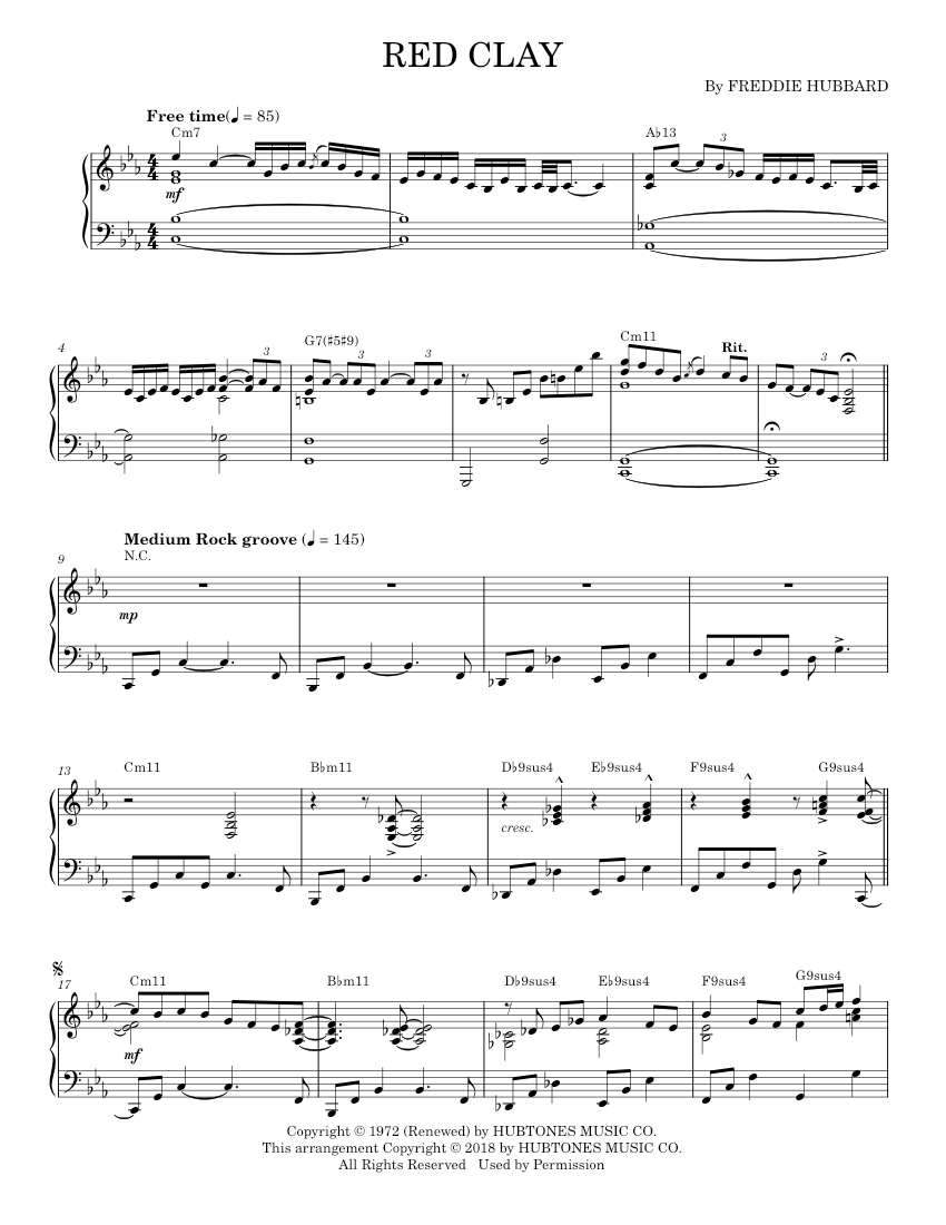 red clay Sheet music for Piano: Music Notes