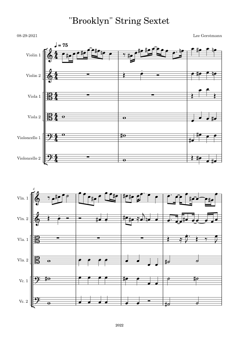 Brooklyn String Sextet Sheet music for Violin, Viola, Cello (Mixed Ensemble) | Musescore.com