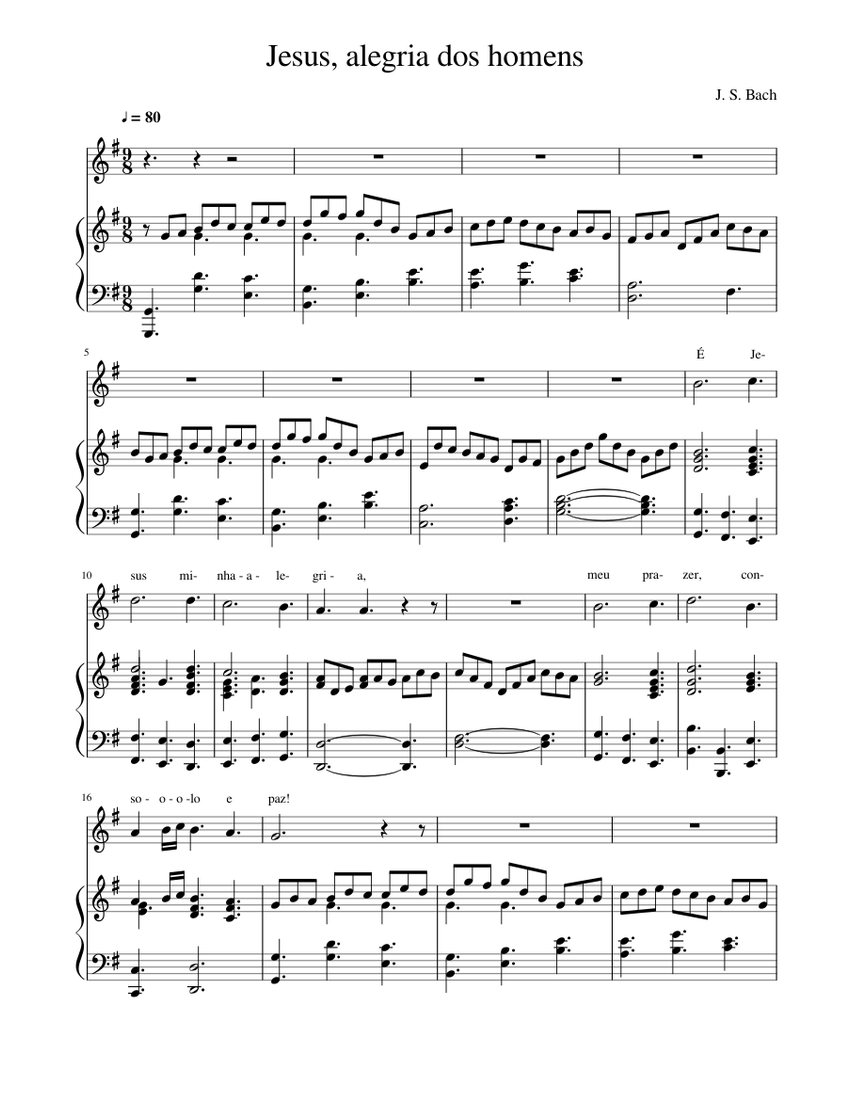 Jesus alegria dos homens Sheet music for Piano, Vocals (Solo) | Musescore.com