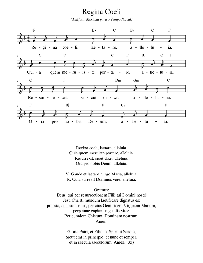 Regina Coeli – Gregorian Chant Regina Coeli Sheet music for Piano (A ...