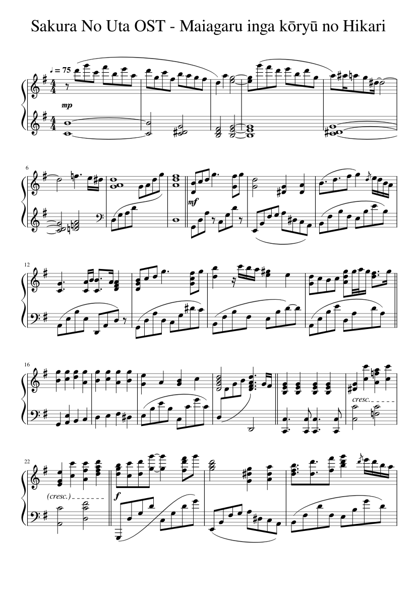 Sakura No Uta OSTmaiaguar Sheet Music for Piano (Solo) | MuseScore.com