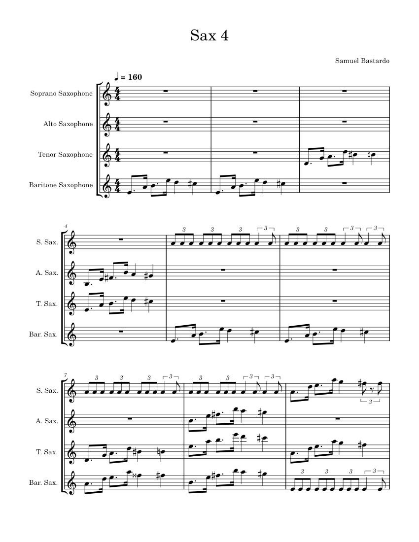 Sax Four Sheet music for Saxophone alto, Saxophone tenor, Saxophone ...