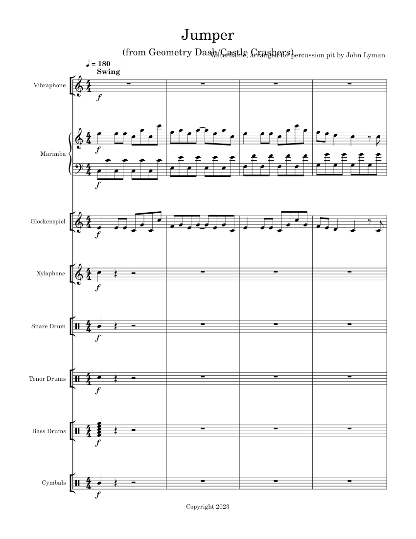 Jumper – Waterflame Jumper Sheet Music for Tuba, Vibraphone ...