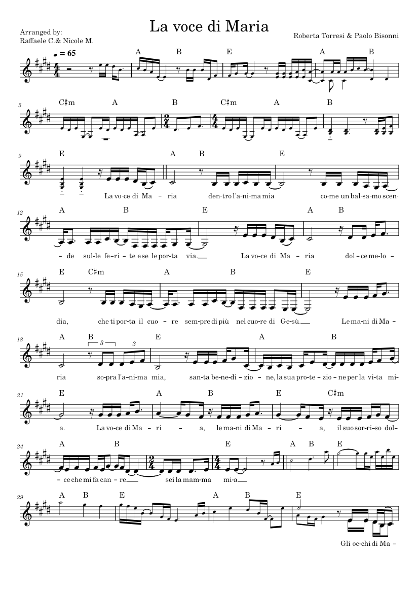 La Voce di Maria – Roberta Torresi e Paolo Bisonni Sheet Music with ...