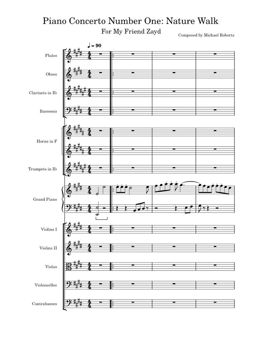Piano Concerto Number One: Nature Walk Sheet music for Piano, Flute, Oboe, Clarinet in b-flat ...
