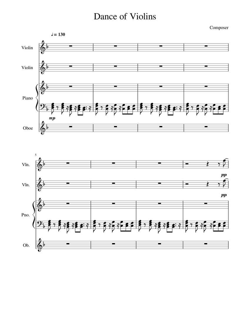 Dance of Violins Sheet music for Piano, Oboe, Violin (Mixed Quartet ...