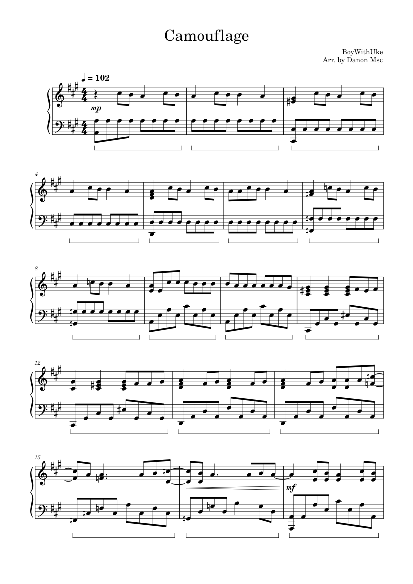 Camouflage – BoyWithUke (Full Piano Cover) Sheet Music for Piano (Solo ...