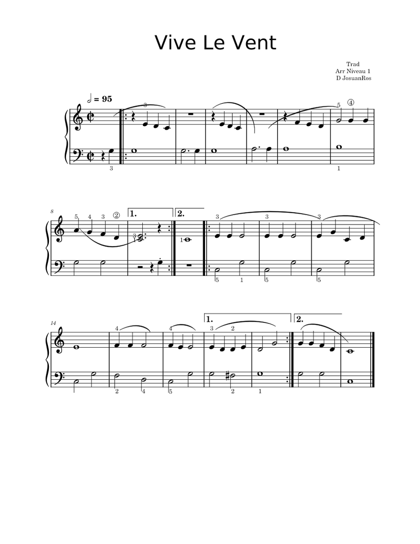 Vive le vent – Misc Traditional vive le vent niveau 1 Sheet music for ...