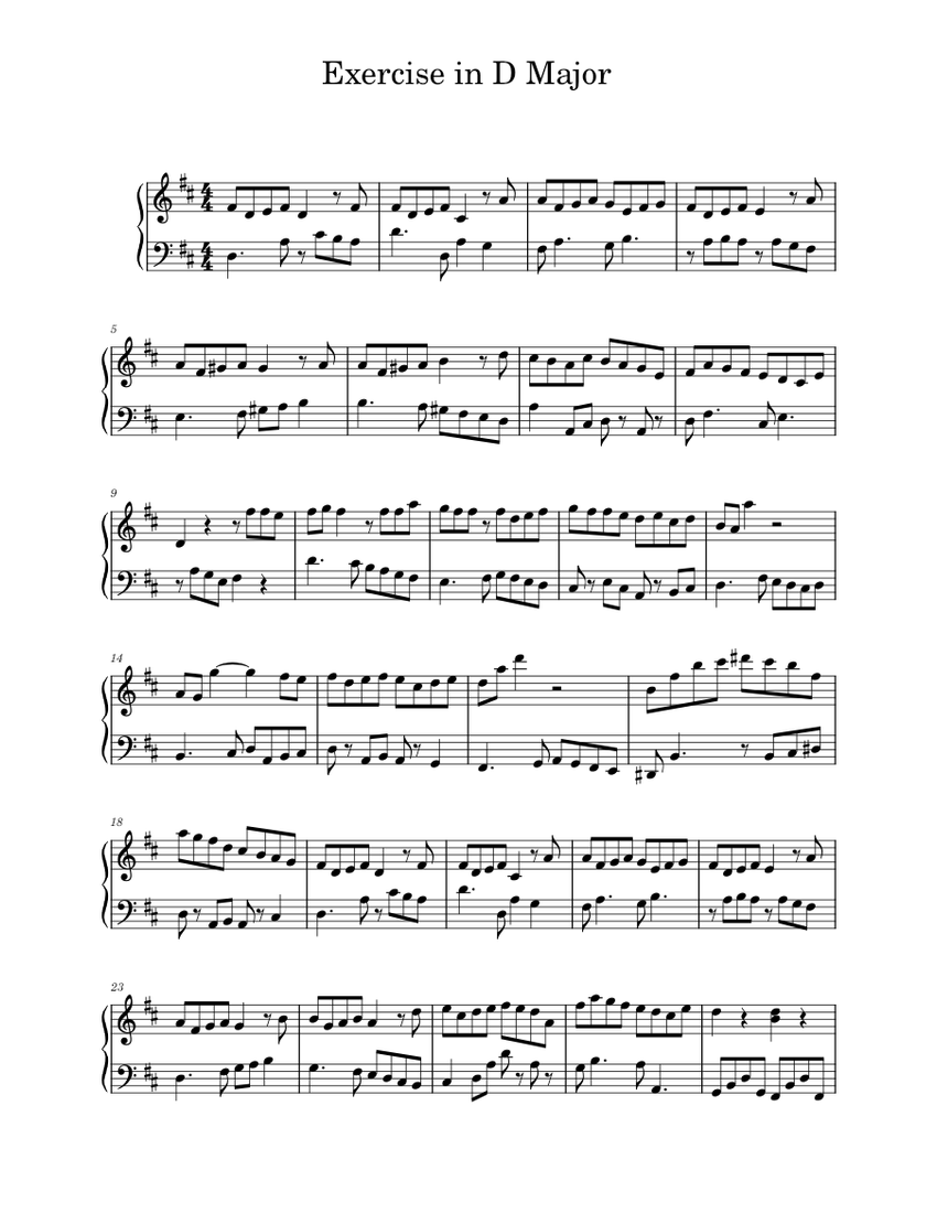 Exercise in D Major Sheet music for Piano (Solo) Easy | Musescore.com