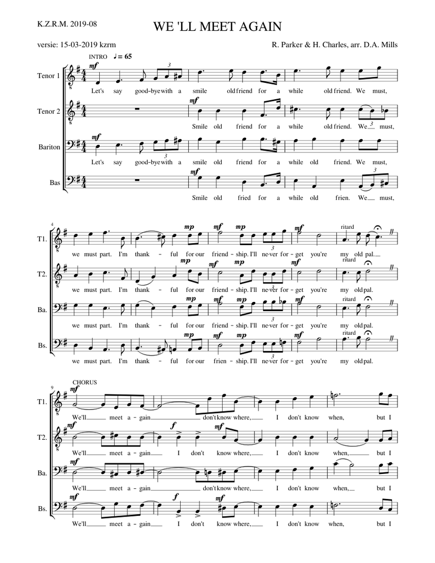 2019 08 we ll meet again Sheet music for Tenor, Bass voice, Baritone ...
