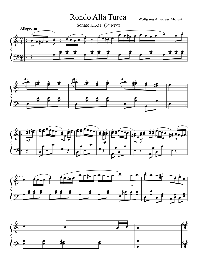 Turkish March Mozart Sheet Music for Piano (Solo) | MuseScore.com