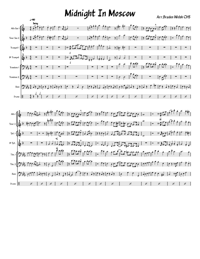 Midnight In Moscow Sheet Music For Trombone Saxophone Alto Saxophone Midnight In Moscow Sheet Music For Trombone Saxophone Alto Saxophone