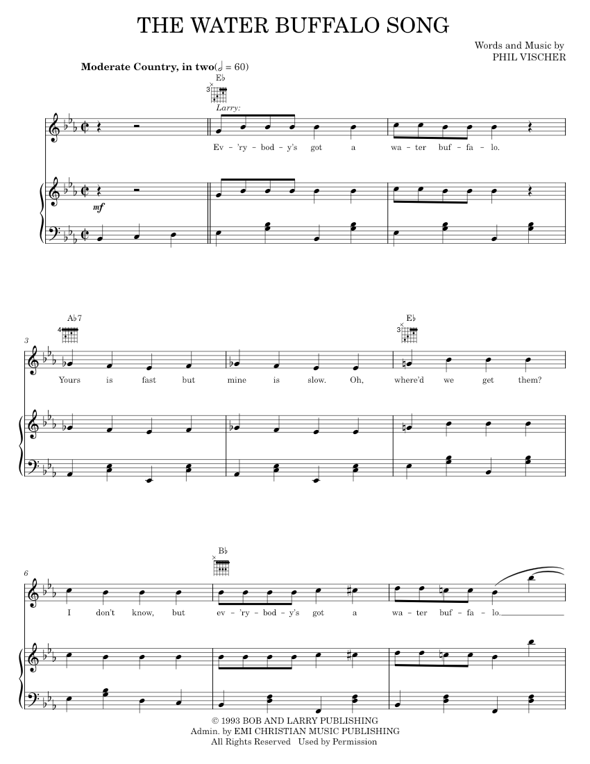 The Water Buffalo Song Sheet music for Piano, Vocals by VeggieTales ...