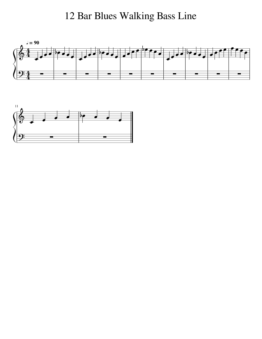12 Bar Blues Walking Bass Line Sheet music for Piano (Solo) Easy ...