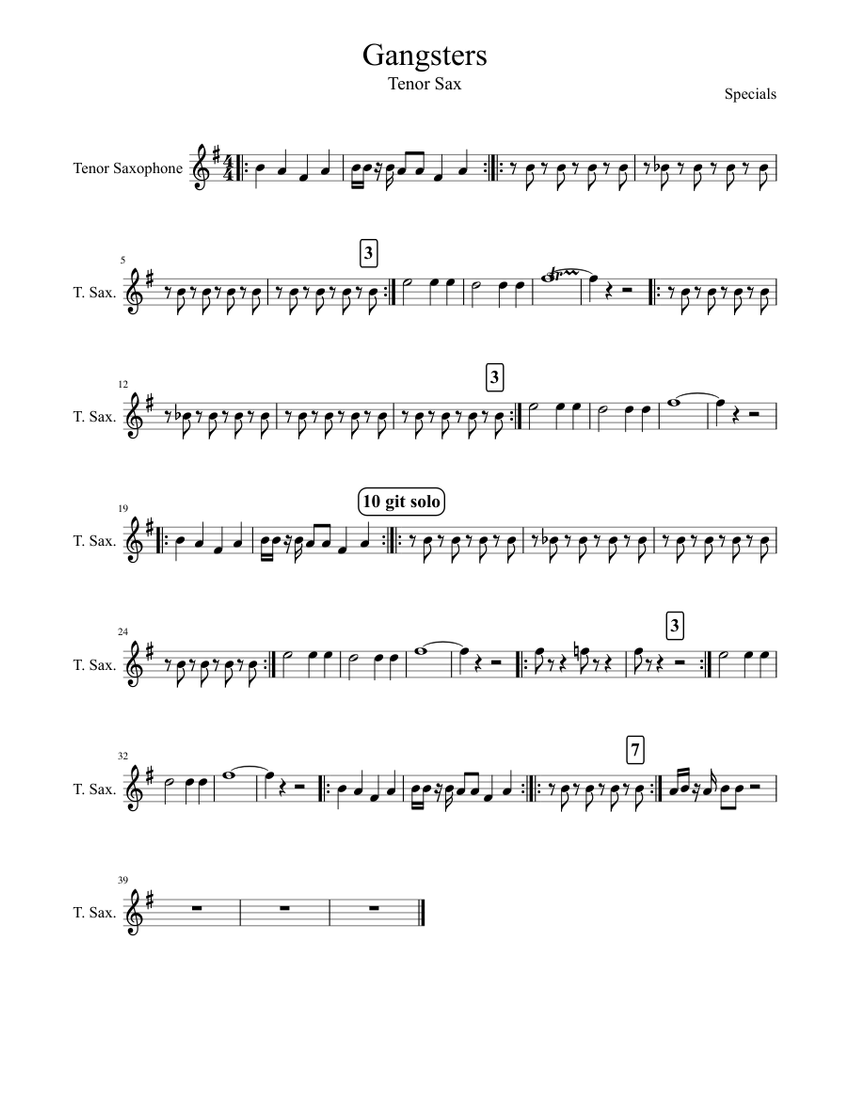 Gangsters Sheet music for Saxophone (Tenor) (Solo) | Musescore.com