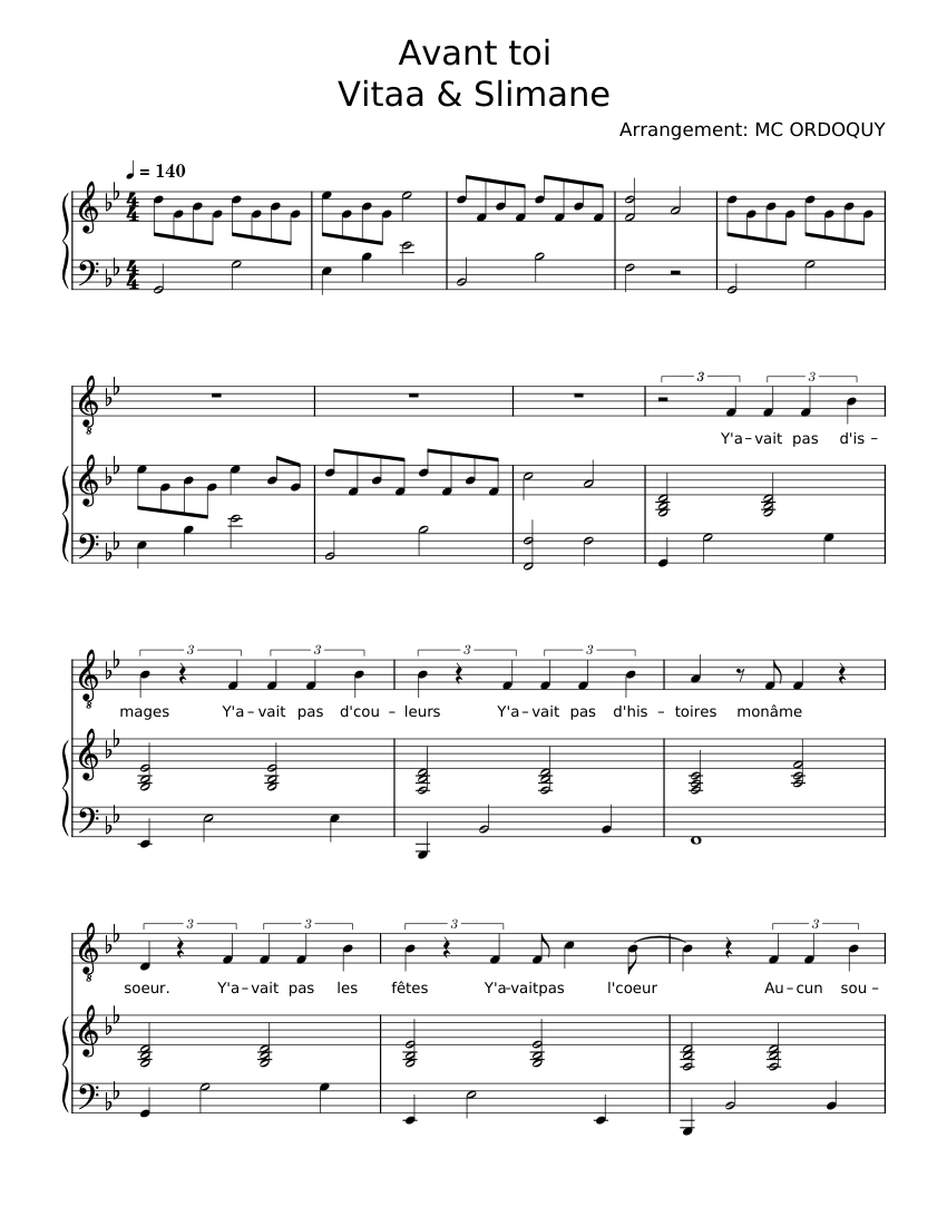 Avant toi - Vitaa & Slimane Sheet music for Piano, Soprano, Tenor, Drum ...