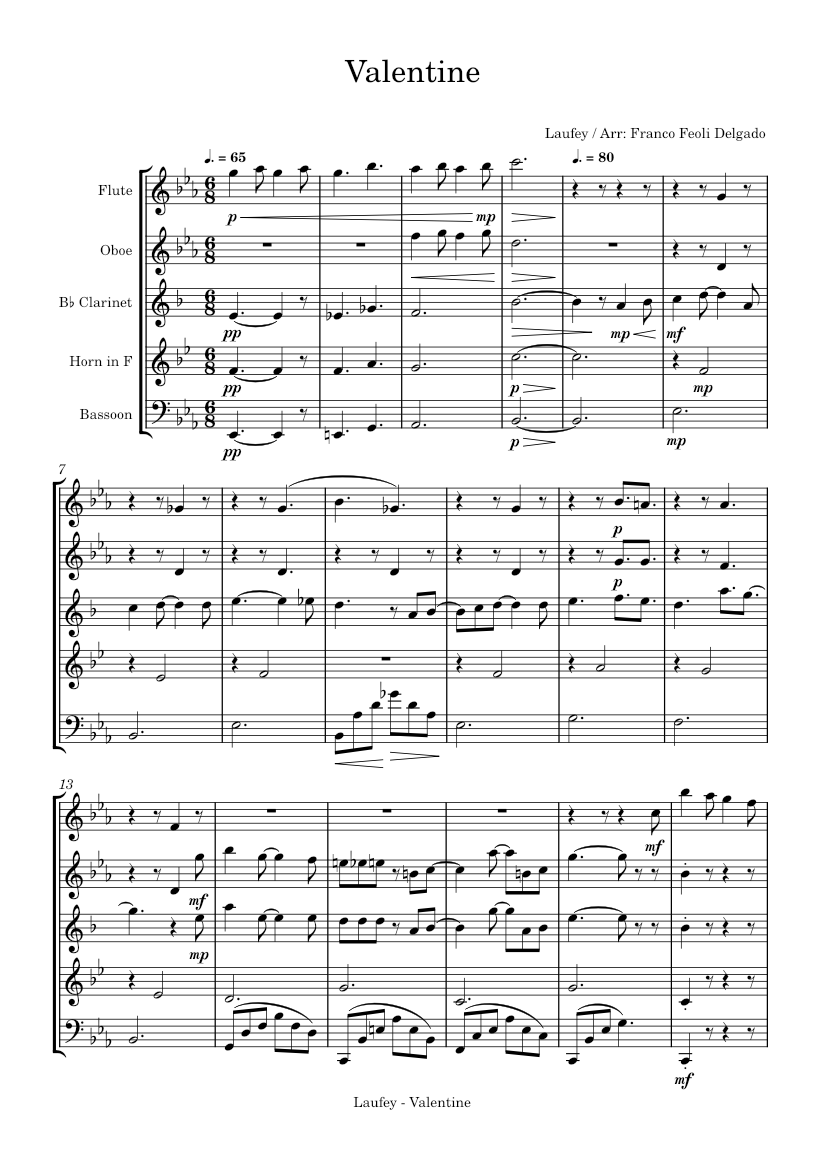 Valentine – Laufey Valentine Laufey Wind Quintet Arrangement Sheet ...