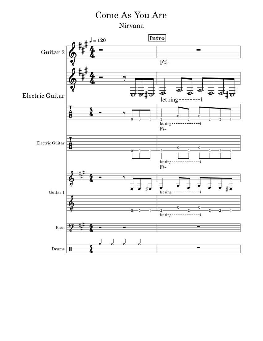 Come as you are – Nirvana Sheet music for Bass voice, Drum group ...