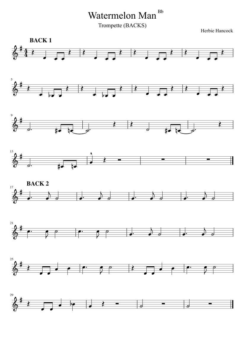 Watermelon Man BACKS trompette Bb Sheet music for Trumpet in b-flat ...